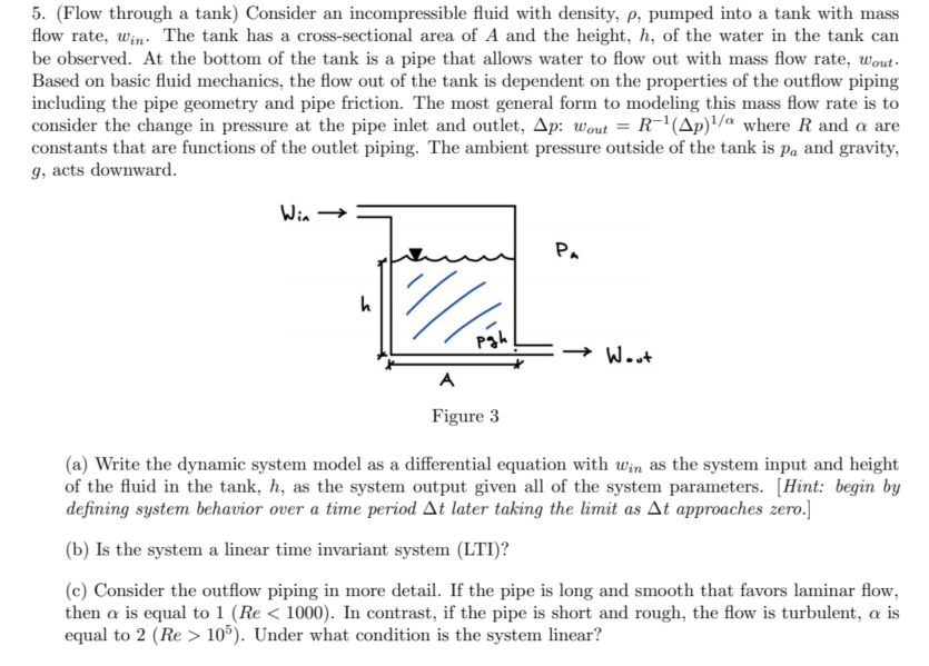Solved 5. (Flow through a tank) Consider an incompressible | Chegg.com
