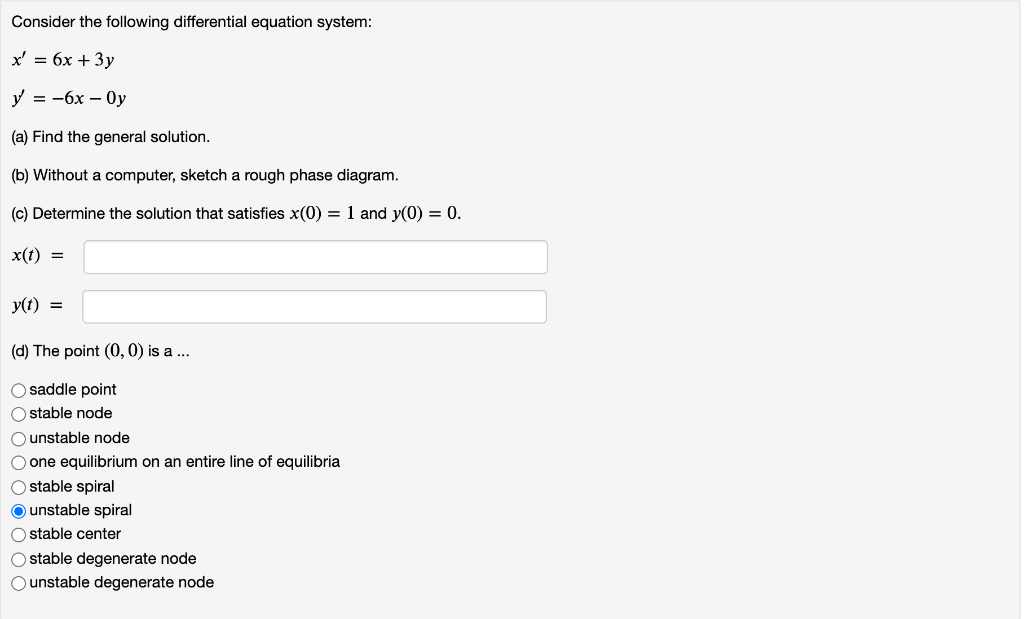 Solved Consider the following differential equation system: | Chegg.com