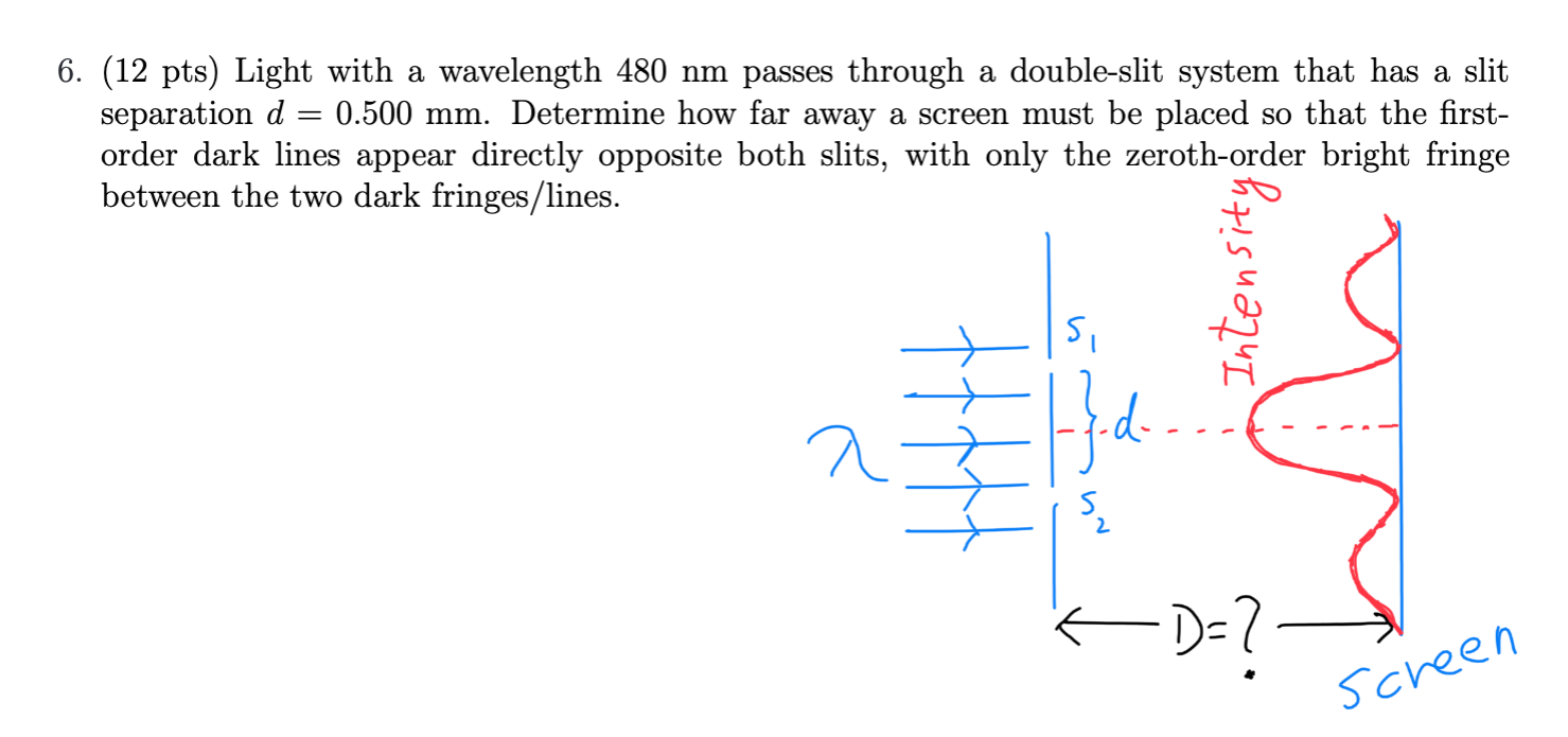 Solved 6. (12 pts) Light with a wavelength 480 nm passes | Chegg.com