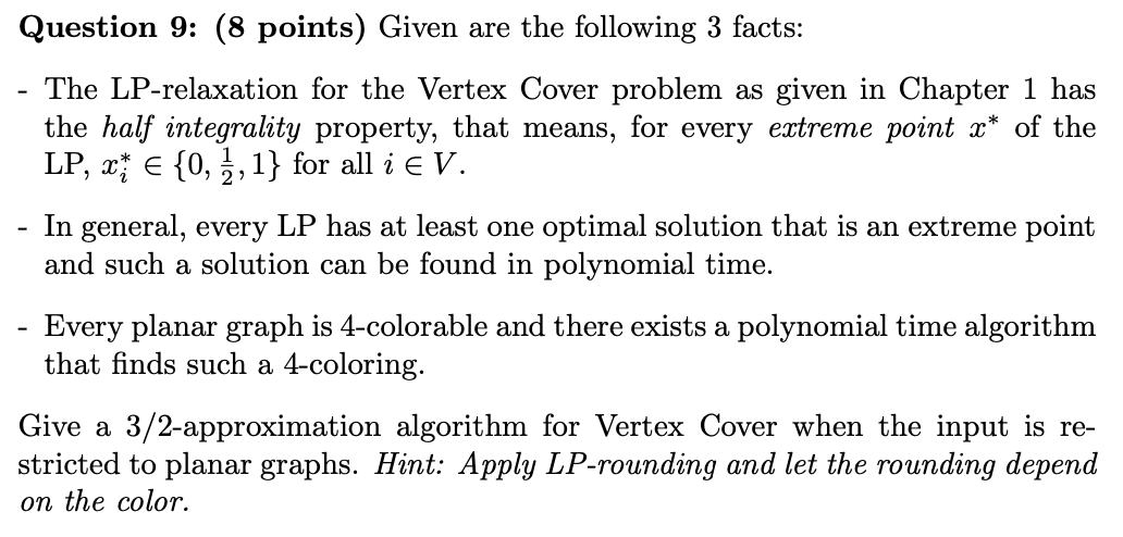 Question 9: (8 points) Given are the following 3 | Chegg.com