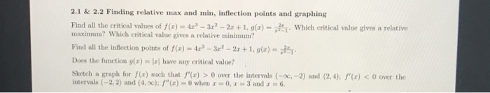 Solved 2.1 & 2.2 Finding relative max and min, inflection | Chegg.com
