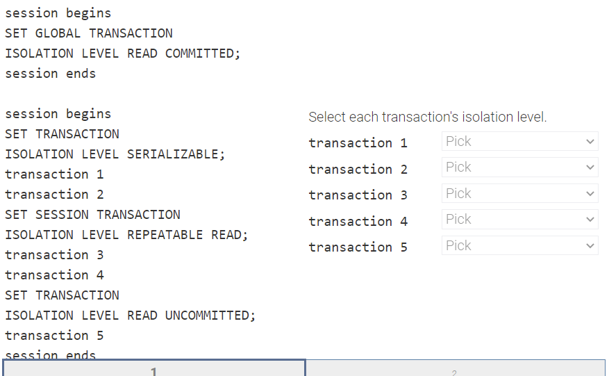 Solved session begins SET GLOBAL TRANSACTION ISOLATION LEVEL | Chegg.com