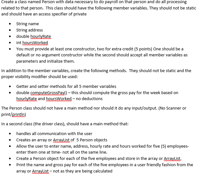 Solved Create A Class Named Person With Data Necessary To Do