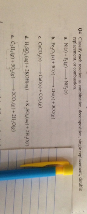 Solved Q4 Classify each reaction as combination, | Chegg.com