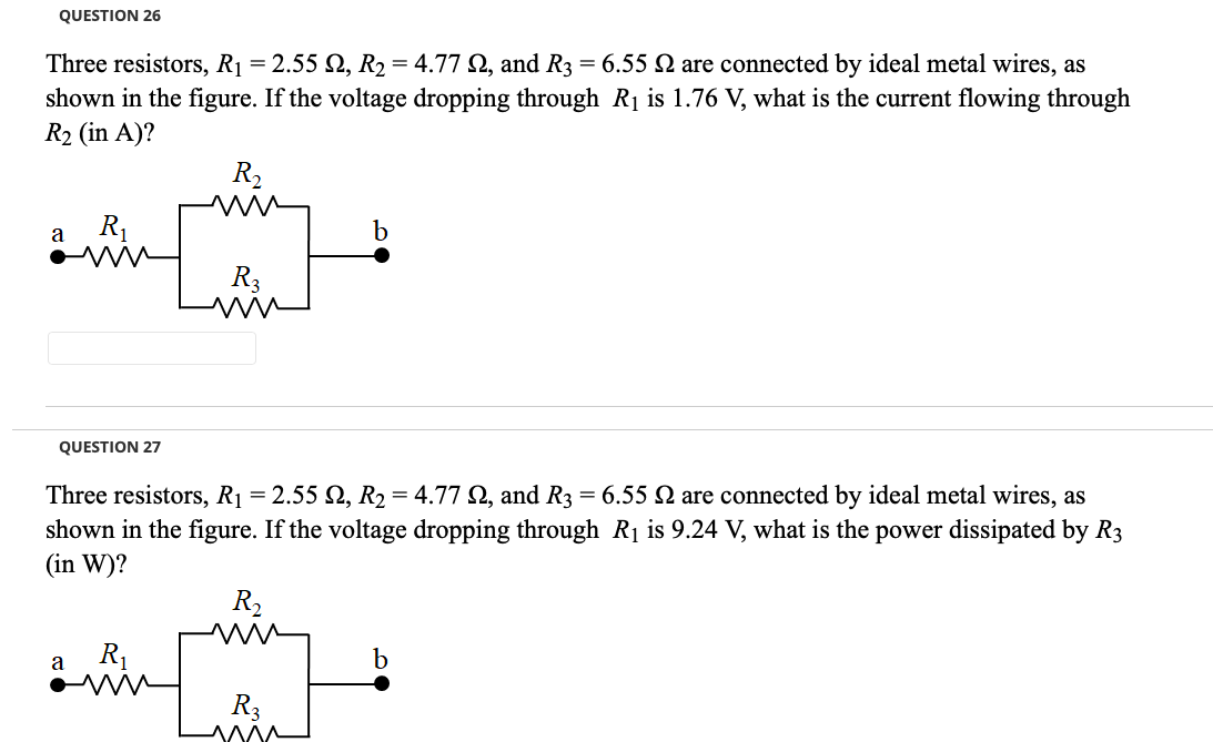 Solved Three resistors, R1=2.55Ω,R2=4.77Ω, and R3=6.55Ω are | Chegg.com