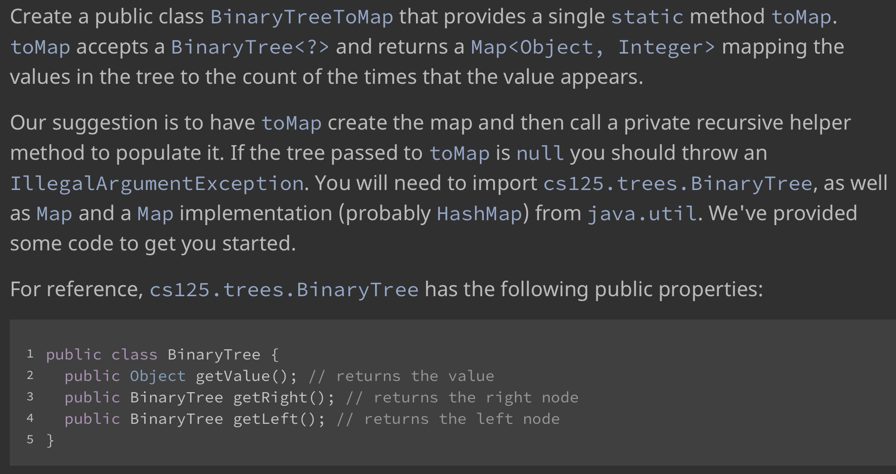 Solved Create a public class BinaryTreeToMap that provides a | Chegg.com