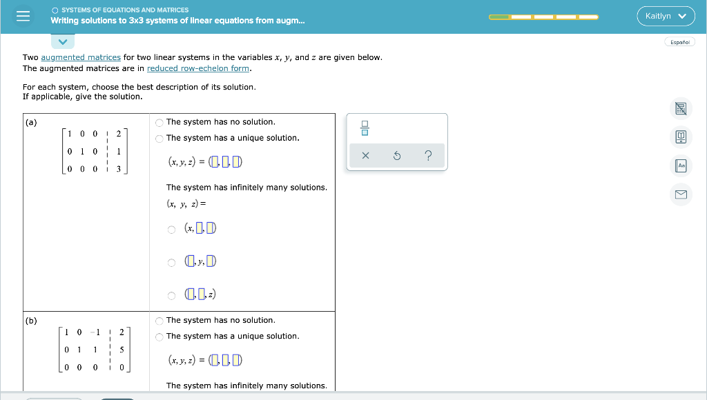 Solved O SYSTEMS OF EQUATIONS AND MATRICES Writing solutions | Chegg.com