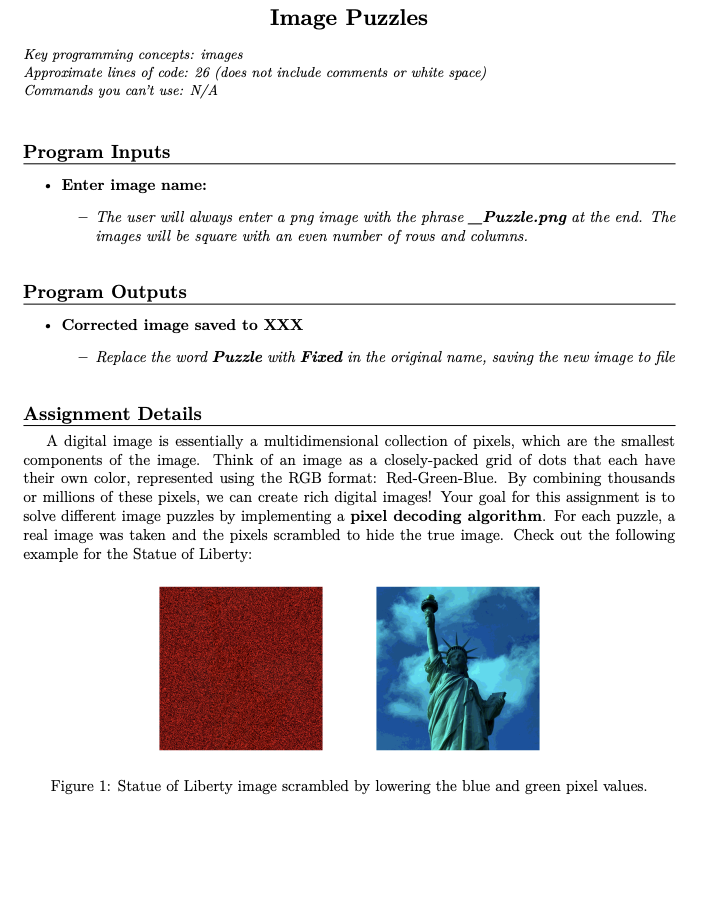 Solved Image Puzzles Key programming concepts: images | Chegg.com