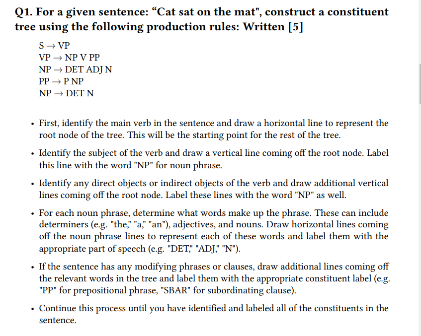 Solved Q1. ﻿For a given sentence: "Cat sat on the mat", | Chegg.com