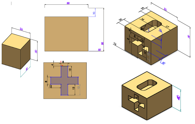 Solved a square work piece with size (50 *50* 50 mm) has | Chegg.com