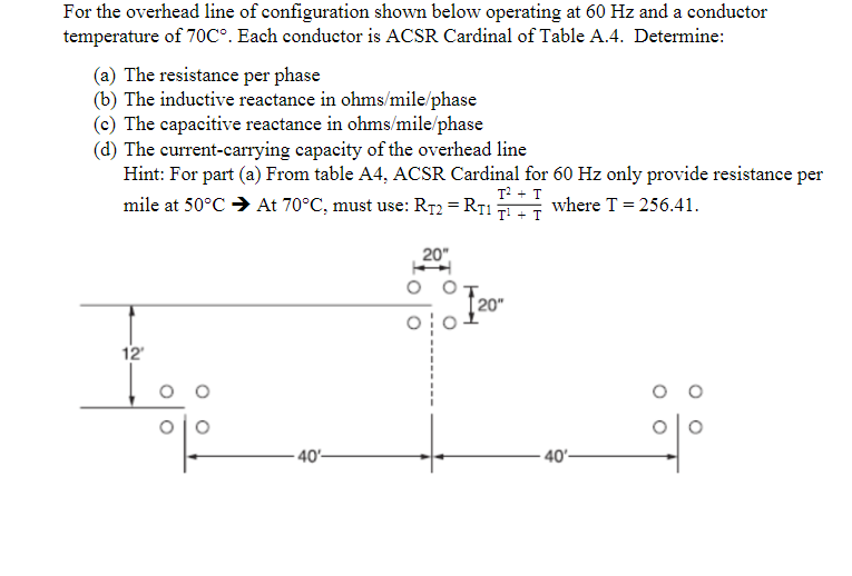 Solved For the overhead line of configuration shown below | Chegg.com