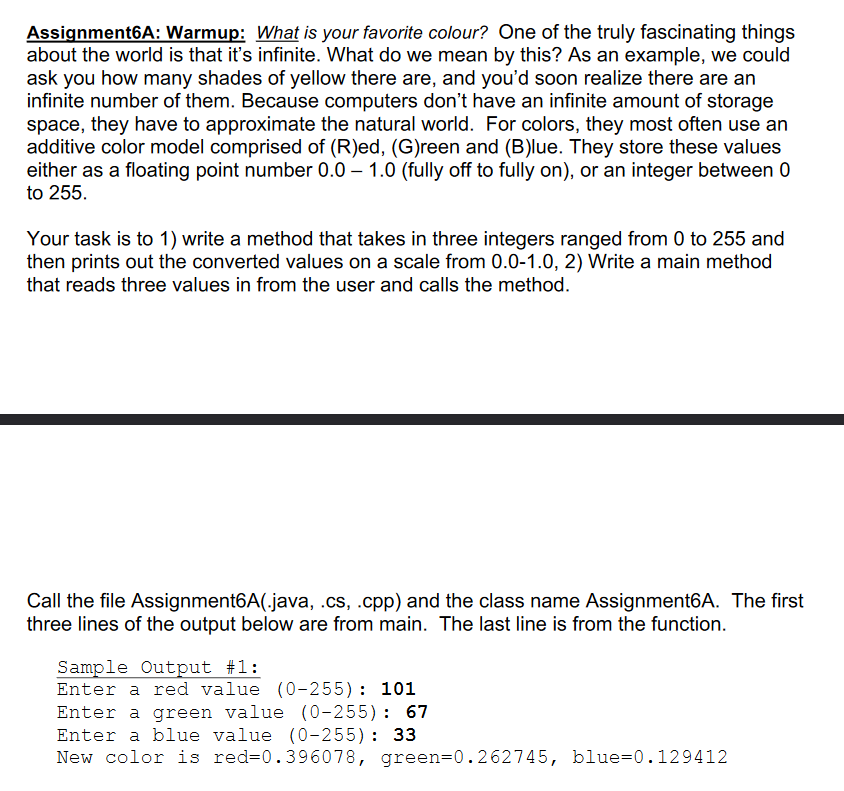 Solved Assignment6A: Warmup: What is your favorite colour? | Chegg.com