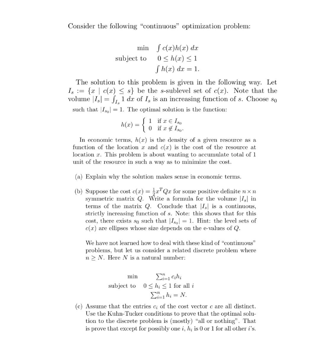 Consider the following continuous” optimization | Chegg.com