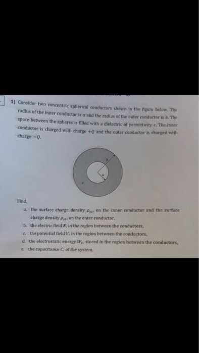 Solved 1) Consider two concentric spherical conductors shown | Chegg.com