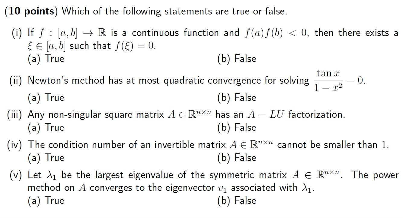 Solved (10 points) Which of the following statements are | Chegg.com