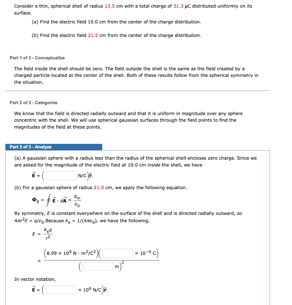 Solved Consider a thin, spherical shell of radius 13.5 cm | Chegg.com