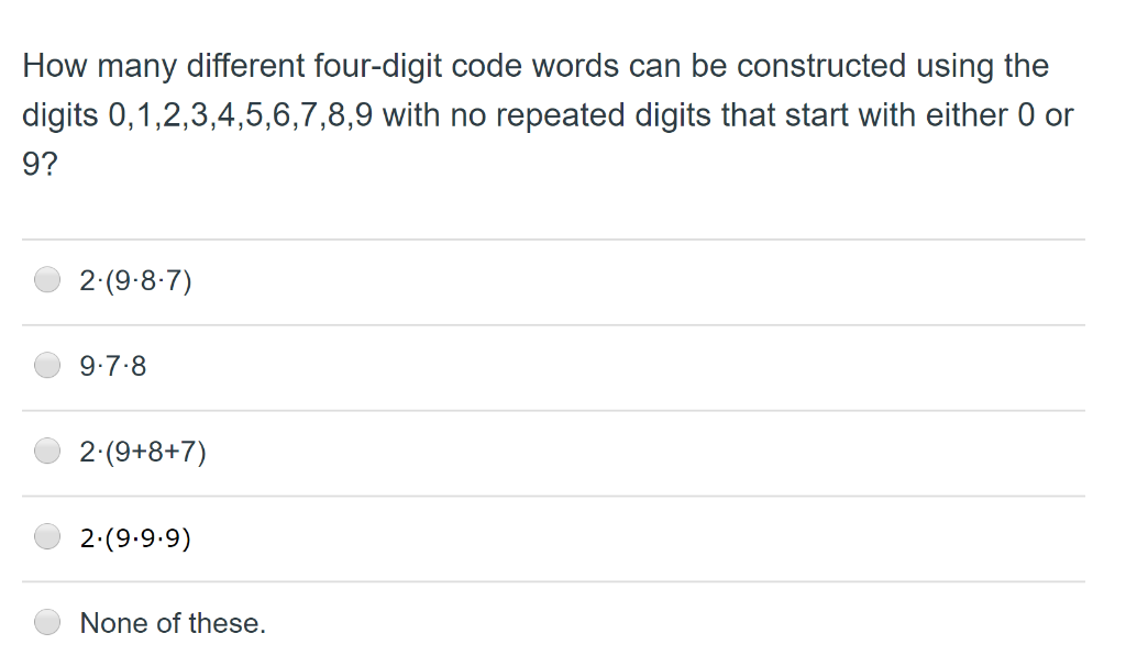 Solved How many different four-digit code words can be | Chegg.com
