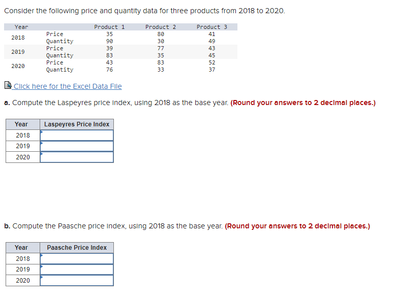 Solved Consider the following price and quantity data for | Chegg.com