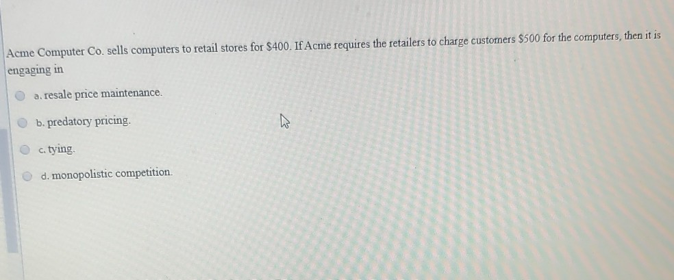 Solved Acme Computer Co. sells computers to retail stores | Chegg.com