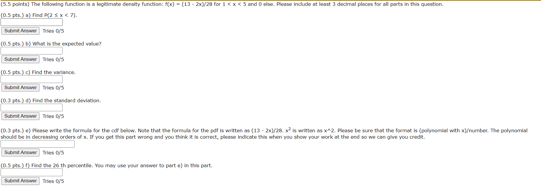 Solved (5.5 points) The following function is a legitimate | Chegg.com