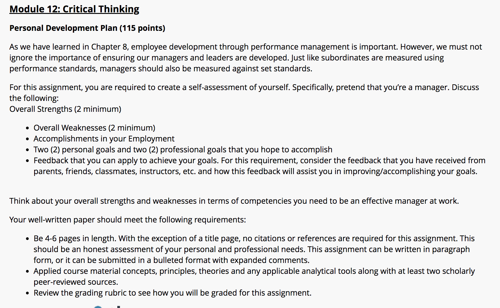 Module 12: Critical Thinking Personal Development | Chegg.com