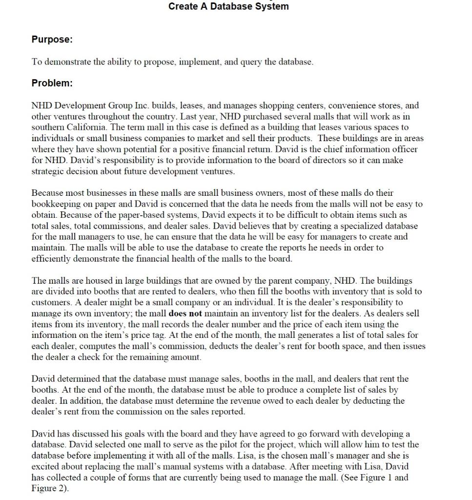 Solved Create A Database System Purpose: To demonstrate the | Chegg.com