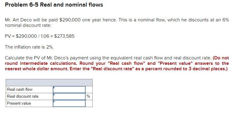Solved Problem 6-5 Real and nominal flows Mr. Art Deco will | Chegg.com