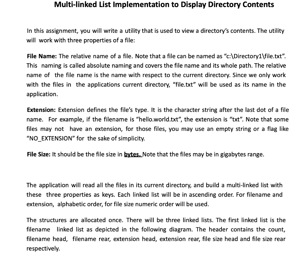 Solved Multi-linked List Implementation to Display Directory | Chegg.com