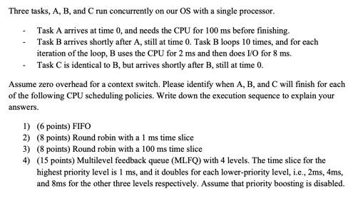 Solved Three tasks, A, B, and C run concurrently on our OS | Chegg.com