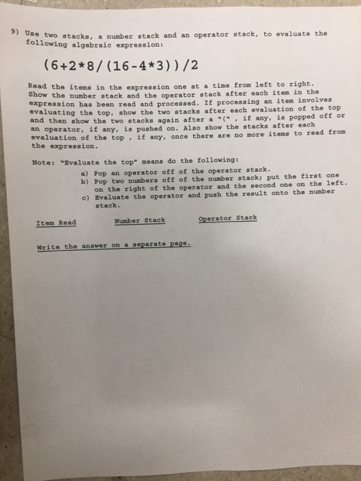 Solved ae two stacks, a number stack and an operator stack, | Chegg.com