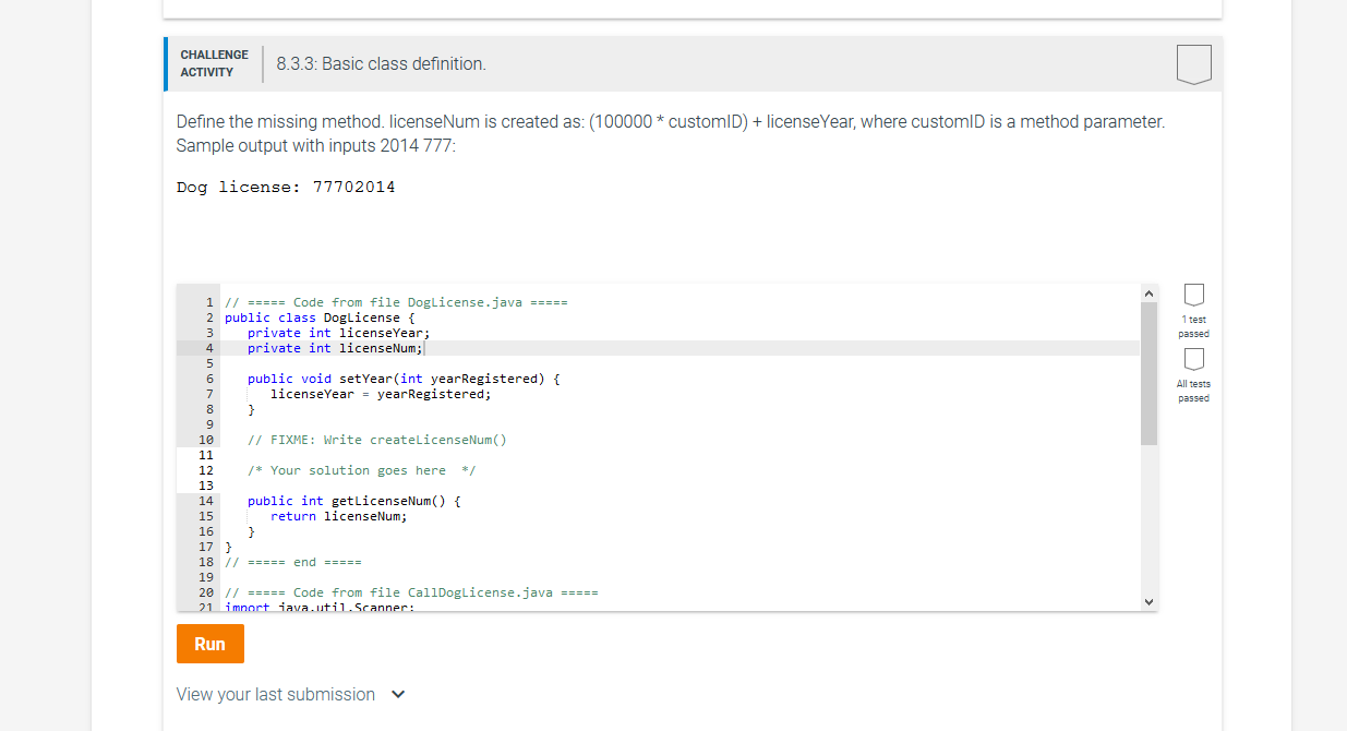 Solved CHALLENGE ACTIVITY 8.3.3: Basic class definition. | Chegg.com