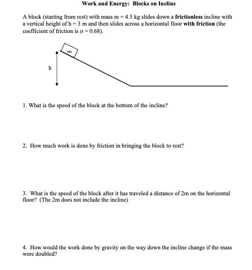 Solved Work and Energy: Blocks on Incline A block (starting | Chegg.com