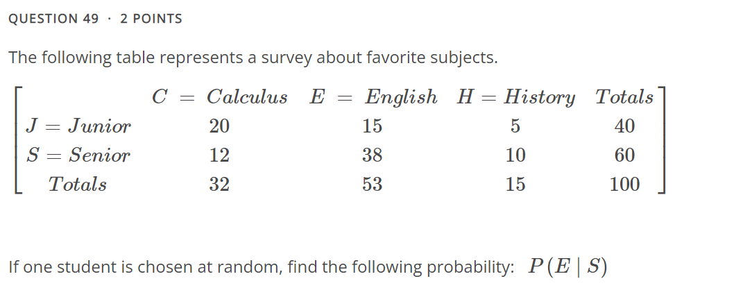 Solved The following table represents a survey about | Chegg.com