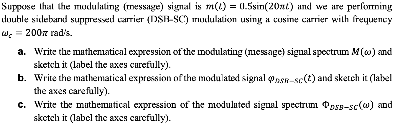Solved Suppose that the modulating (message) signal is | Chegg.com