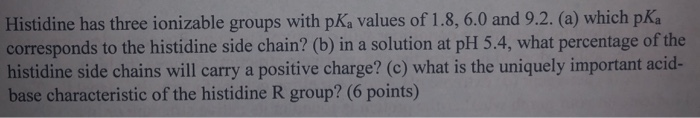Solved Histidine has three ionizable groups with pKa values | Chegg.com
