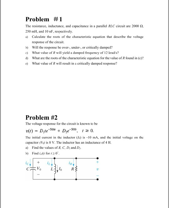 Solved Problem #1 The resistance, inductance, and | Chegg.com