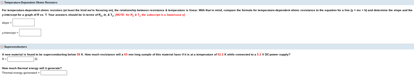 Solved Temperature-Dependent Ohmic Resistors For | Chegg.com