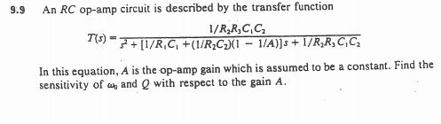 An RC op-amp circuit is described by the transfer | Chegg.com