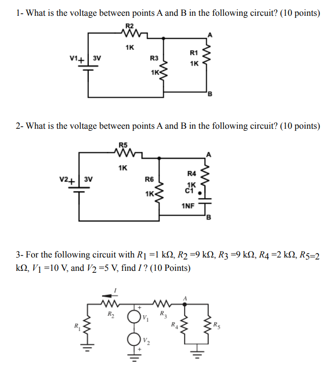 Solved 1- What is the voltage between points A and B in the | Chegg.com