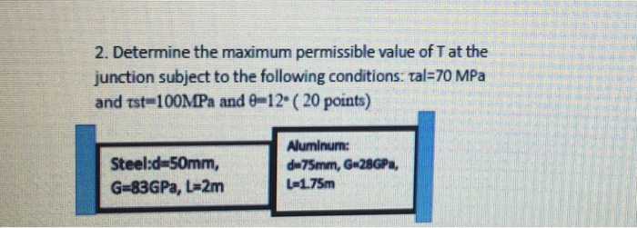 Solved 2. Determine the maximum permissible value of T at | Chegg.com