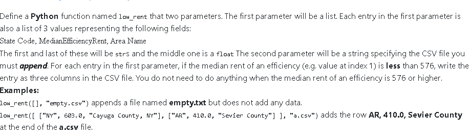 Solved Define a Python function named low_rent that two | Chegg.com