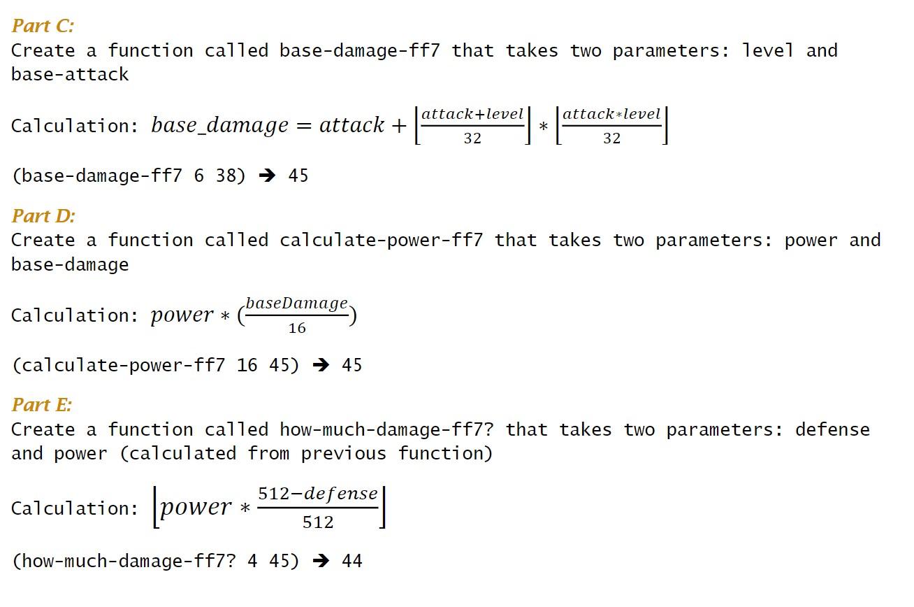 Solved Part C: Create a function called base-damage-ff7 that | Chegg.com