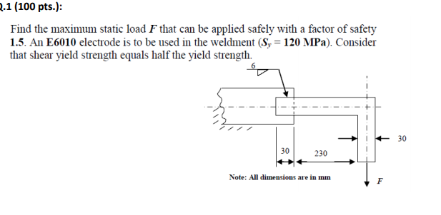 Solved 2.1 (100 pts.): Find the maximum static load F that | Chegg.com