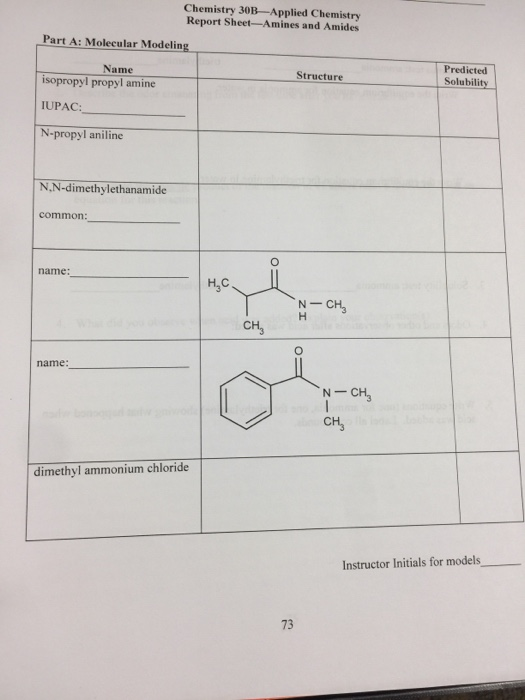 Solved Chemistry 30B-Applied Chemistry Report Sheet-Amines | Chegg.com