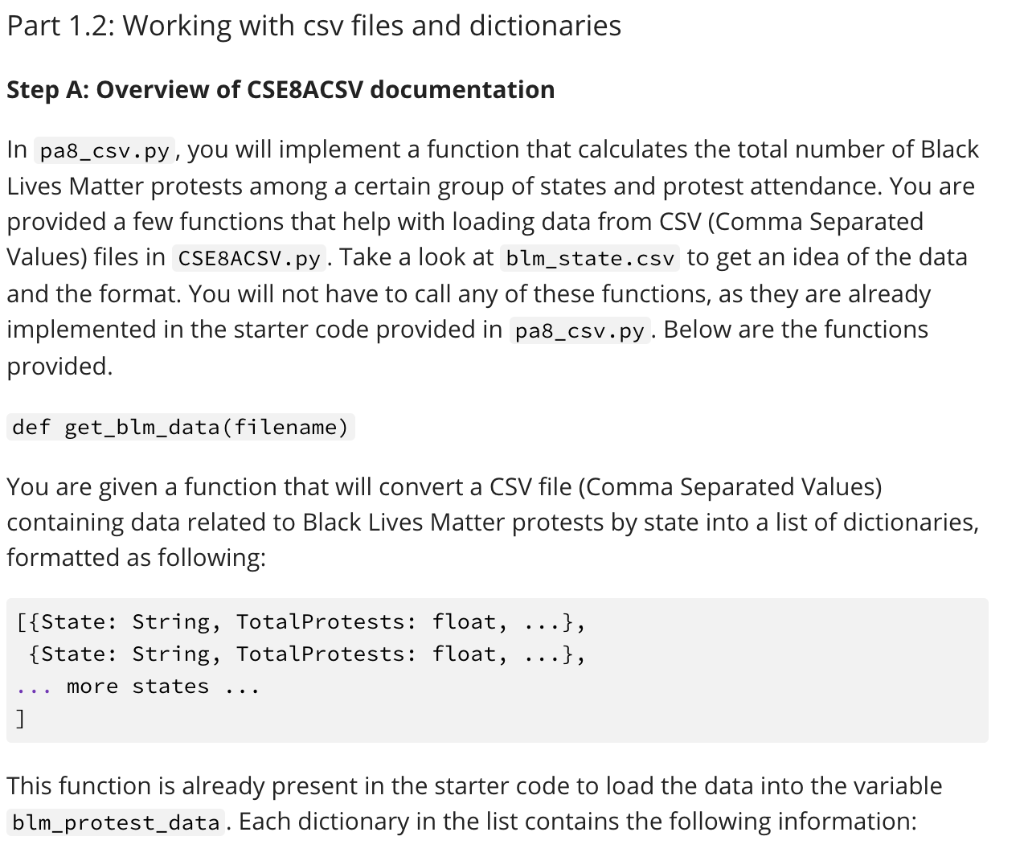 Solved Part 1.2: Working with csv files and dictionaries | Chegg.com