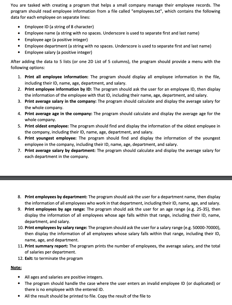 Solved You are tasked with creating a program that helps a | Chegg.com