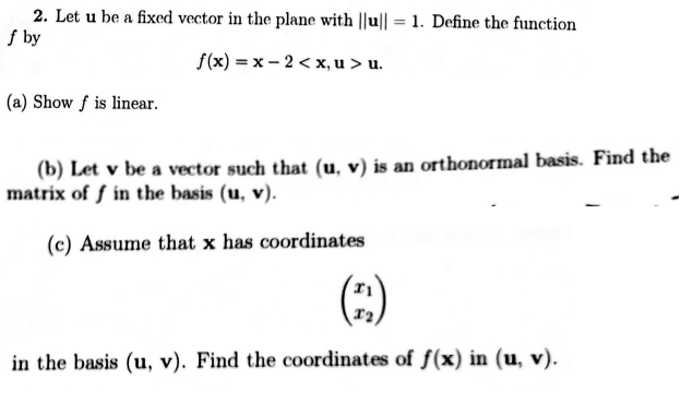 Solved 2. Let u be a fixed vector in the plane with ∥u∥=1. | Chegg.com