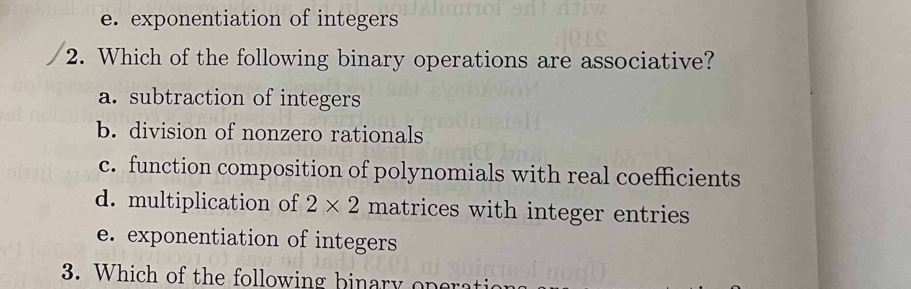 Solved e. exponentiation of integers 2. Which of the | Chegg.com