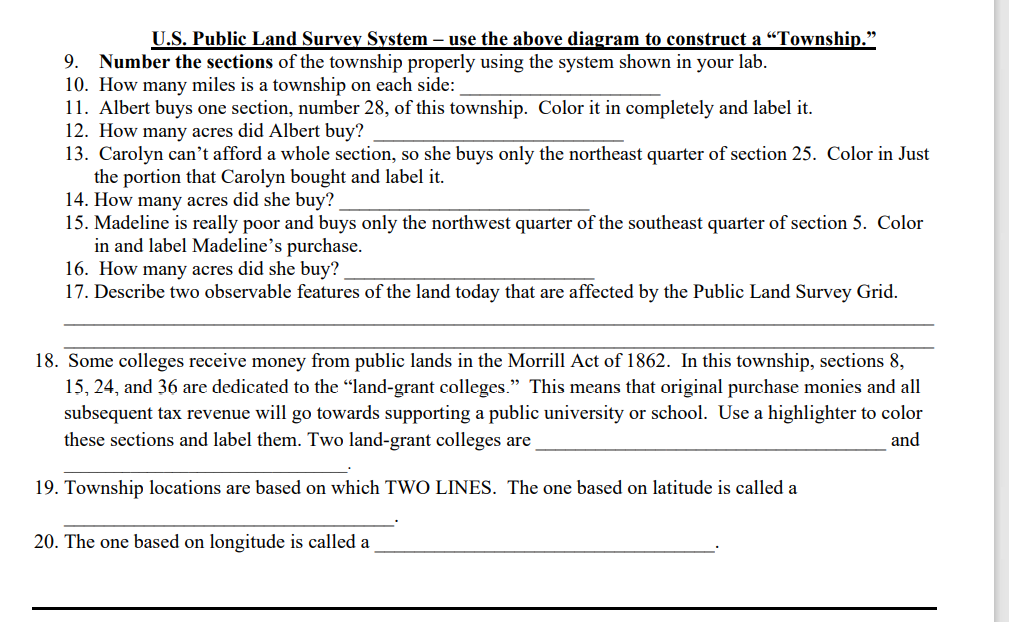 Solved U.S. Public Land Survey System - use the above | Chegg.com