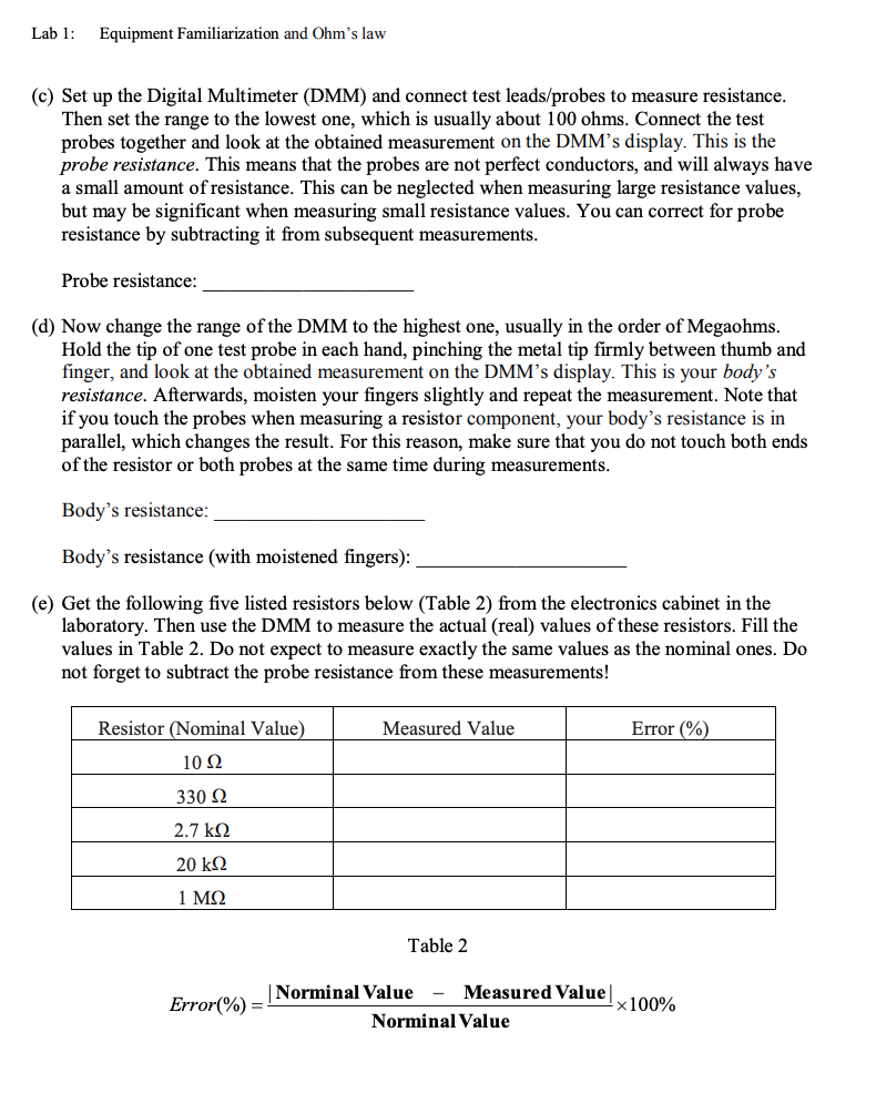 Solved (c) Set up the Digital Multimeter (DMM) and connect | Chegg.com